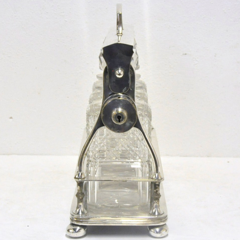 19th Century English Silver Plated Three-Carafe Tantalus with Lock ...
