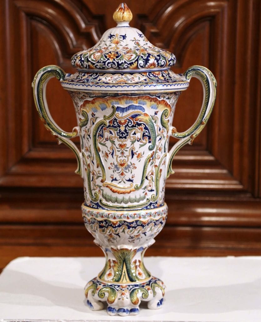 Important 19th Century French Hand Painted Ceramic Vase with Lid from ...