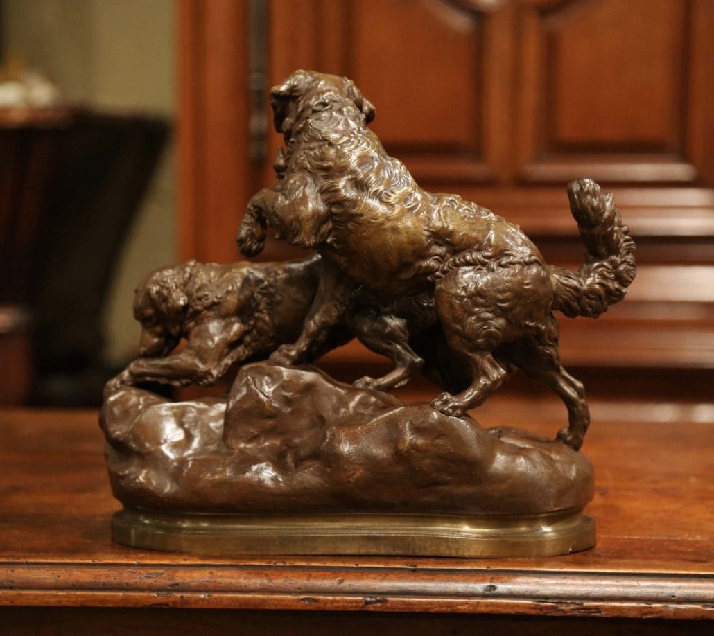 19th Century French Patinated Bronze Hunting Dogs Sculpture Signed Ch ...
