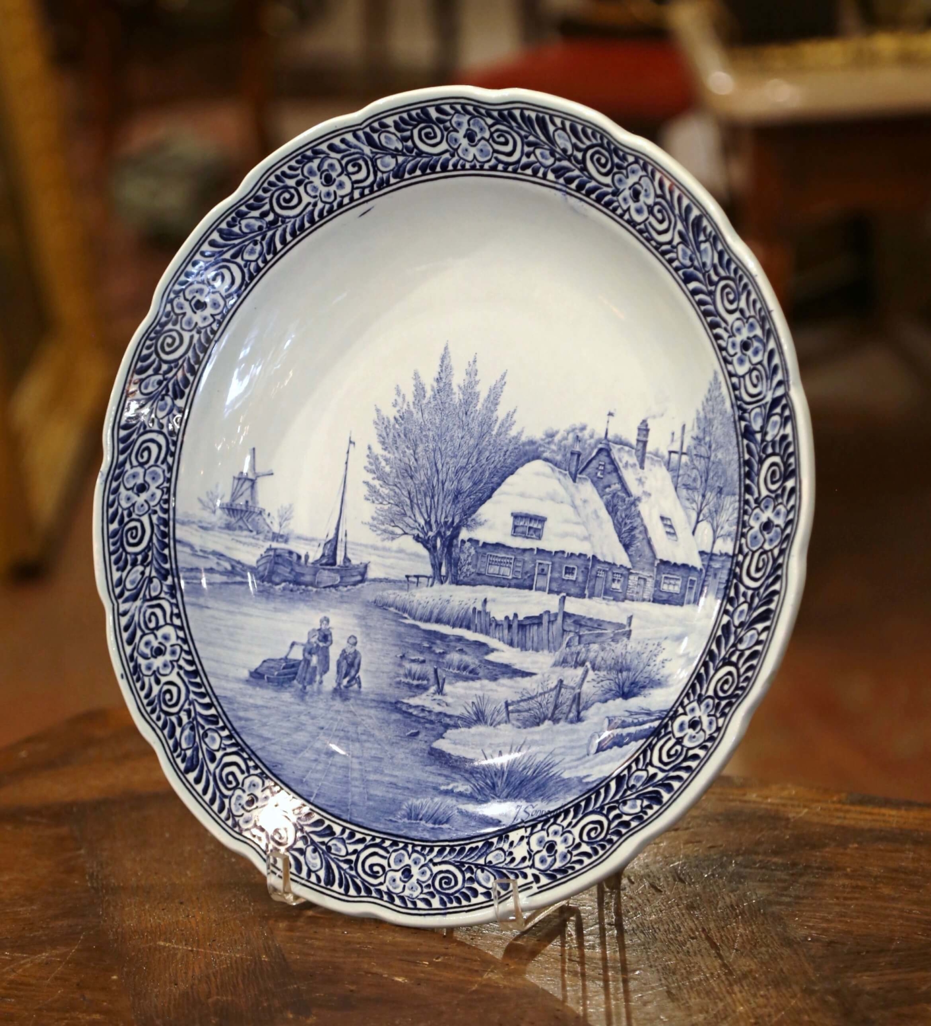 Mid-Century Dutch Hand Painted Royal Sphinx Maastricht Delft Platter ...