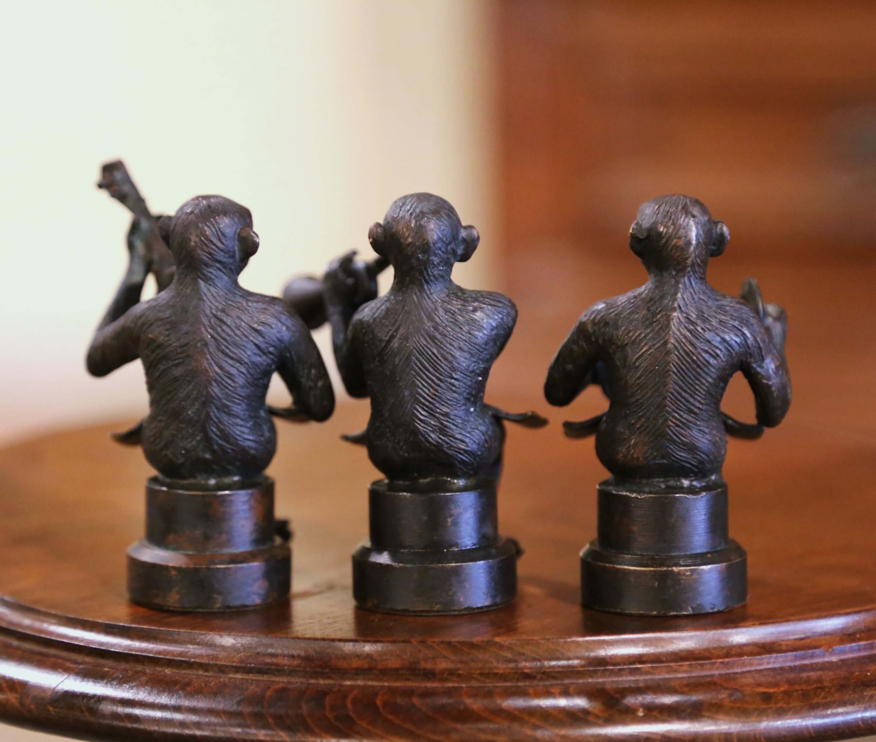 Vintage Set of Three Miniature Bronze Musician Monkeys Playing ...
