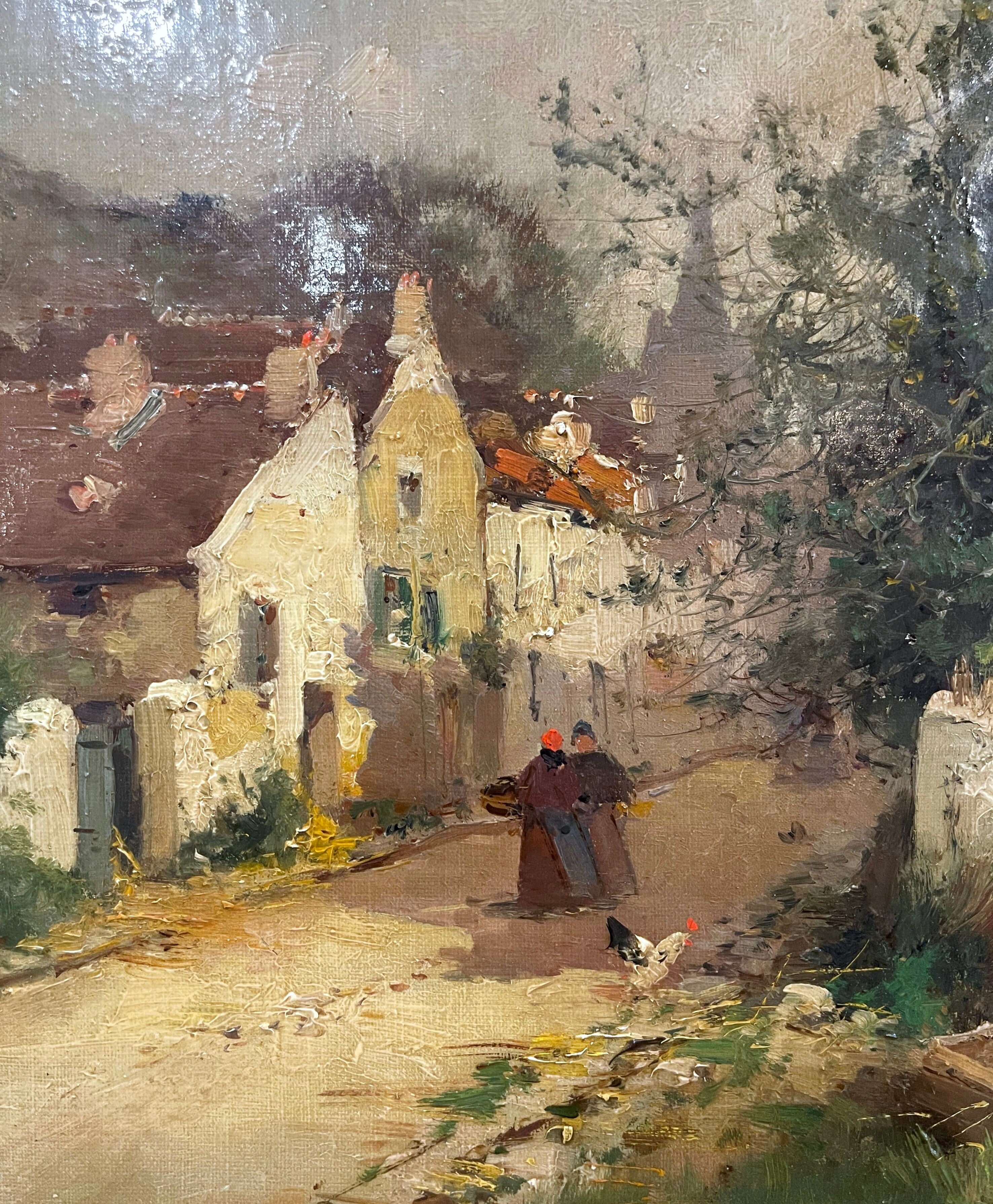 19th Century French Village Oil Painting on Canvas Signed E. Galien ...