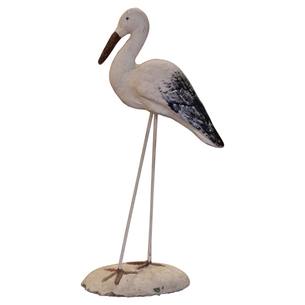 Mid-Century French Carved Concrete and Iron Weathered Crane Bird Garden ...