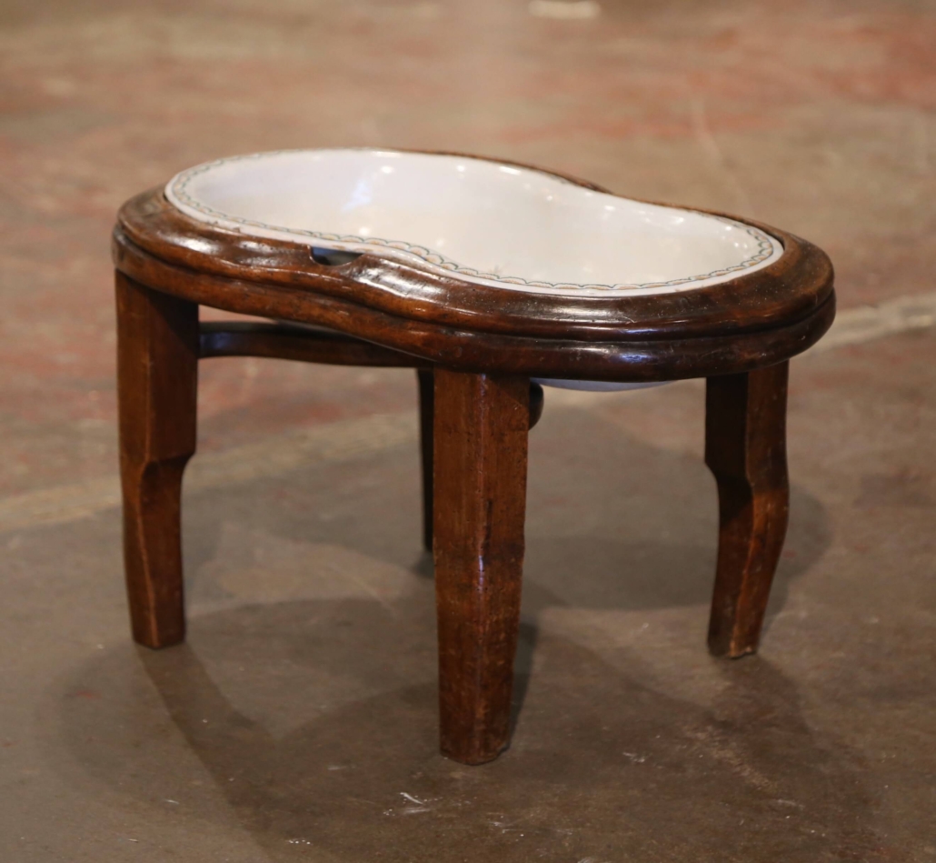 18th Century French Hand Painted Ceramic Bidet on Walnut Stand ...
