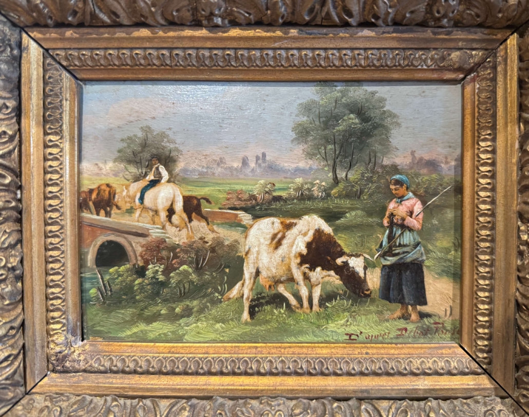 Pair 19th Century French Pastoral Paintings in Gilt Frames after E ...