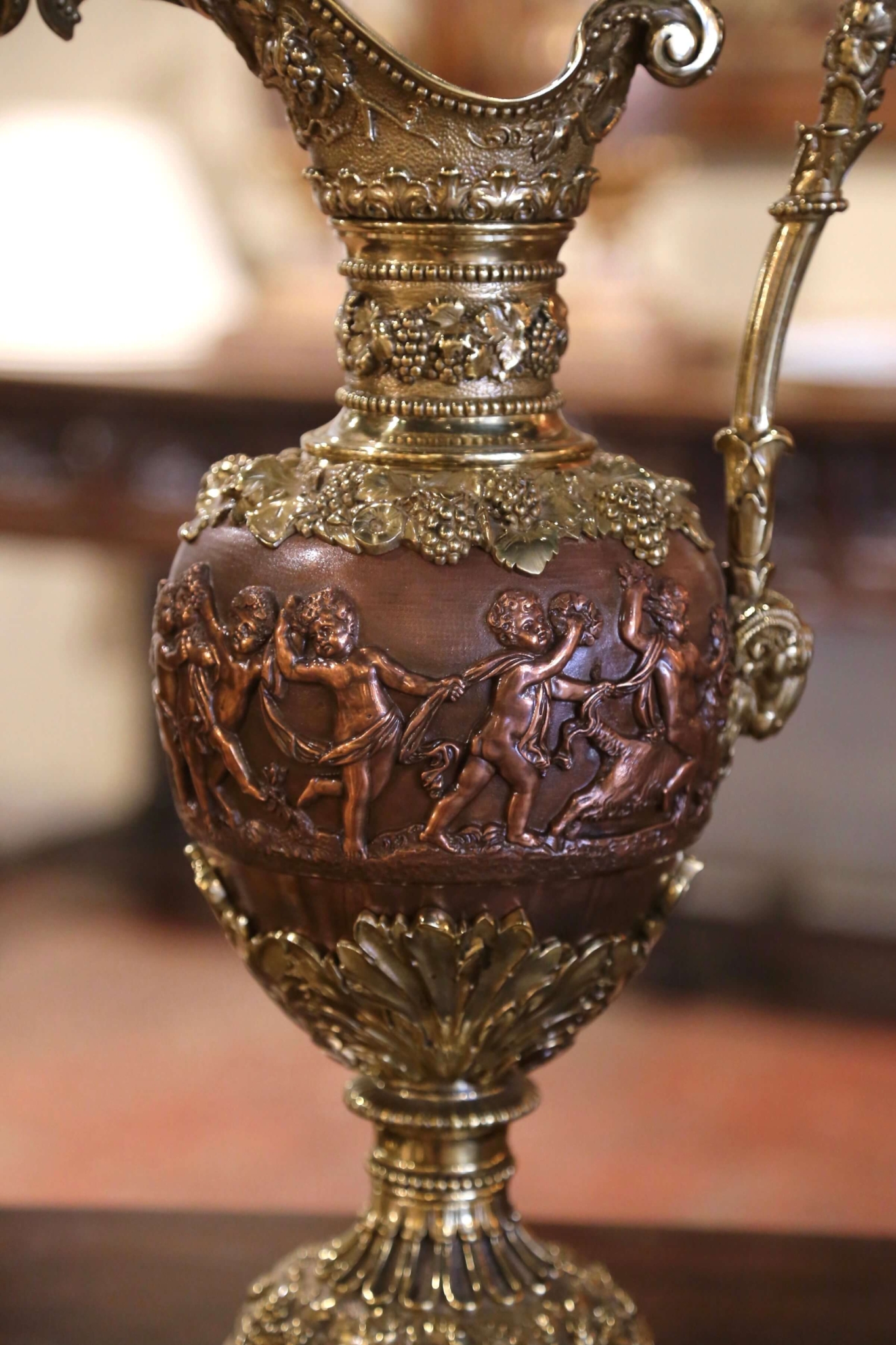 Pair of 19th Century French Renaissance Patinated Bronze Ewers Clodion ...