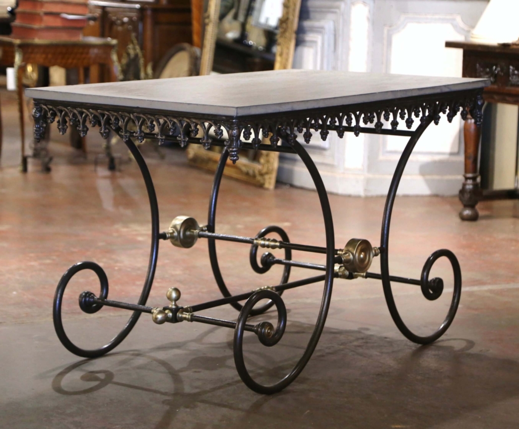 Early 20th Century French Slate Top Iron Pastry Table with Bronze ...