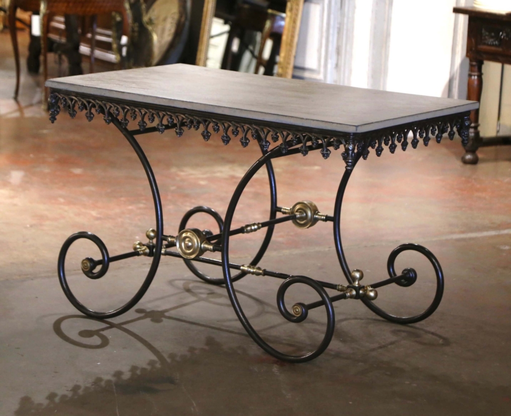 Early 20th Century French Slate Top Iron Pastry Table with Bronze ...