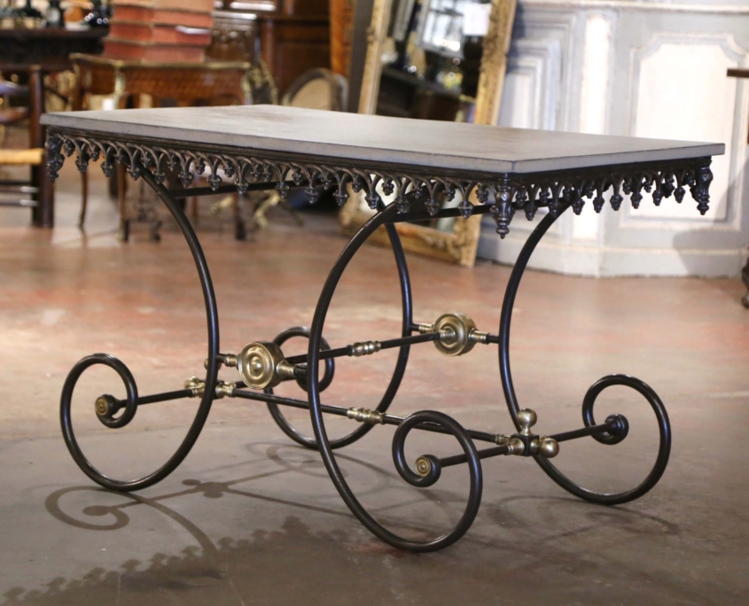 Early 20th Century French Slate Top Iron Pastry Table with Bronze ...
