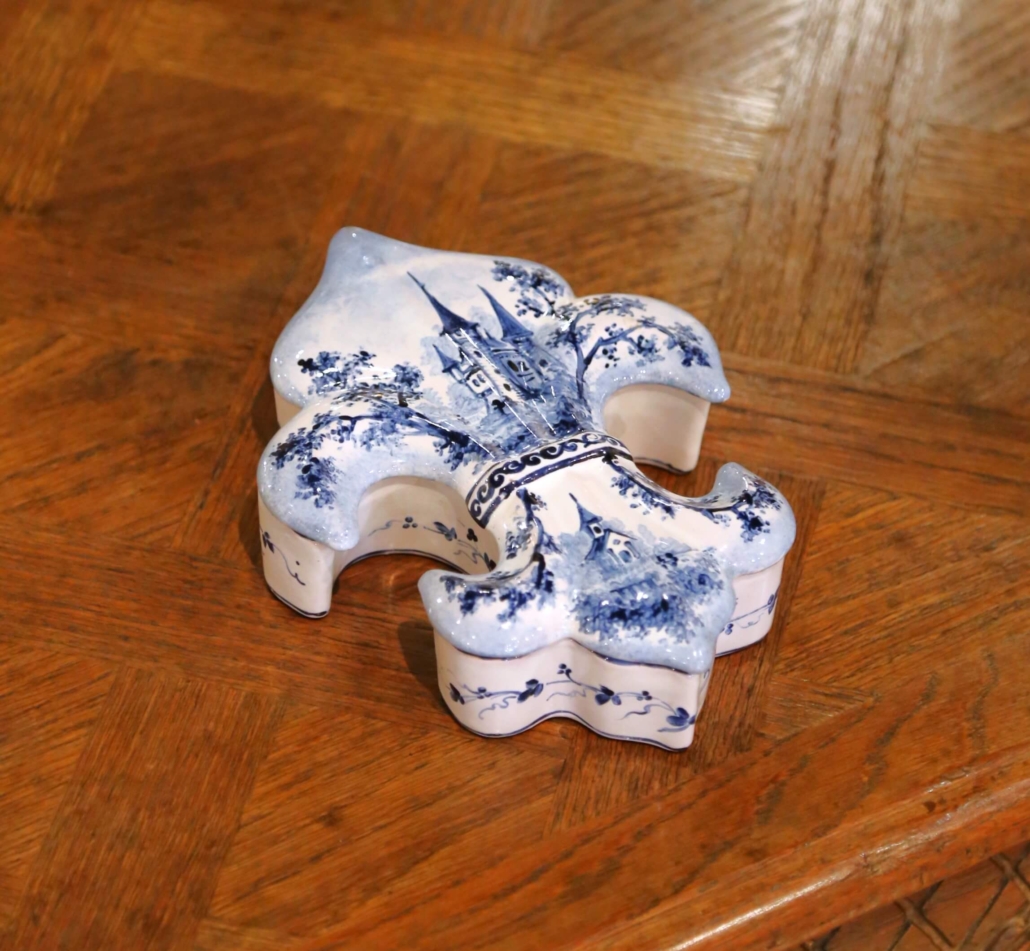 Early 20th C. French Faience Fleur-de-Lys Shape Box by Alcide Chaumeil ...