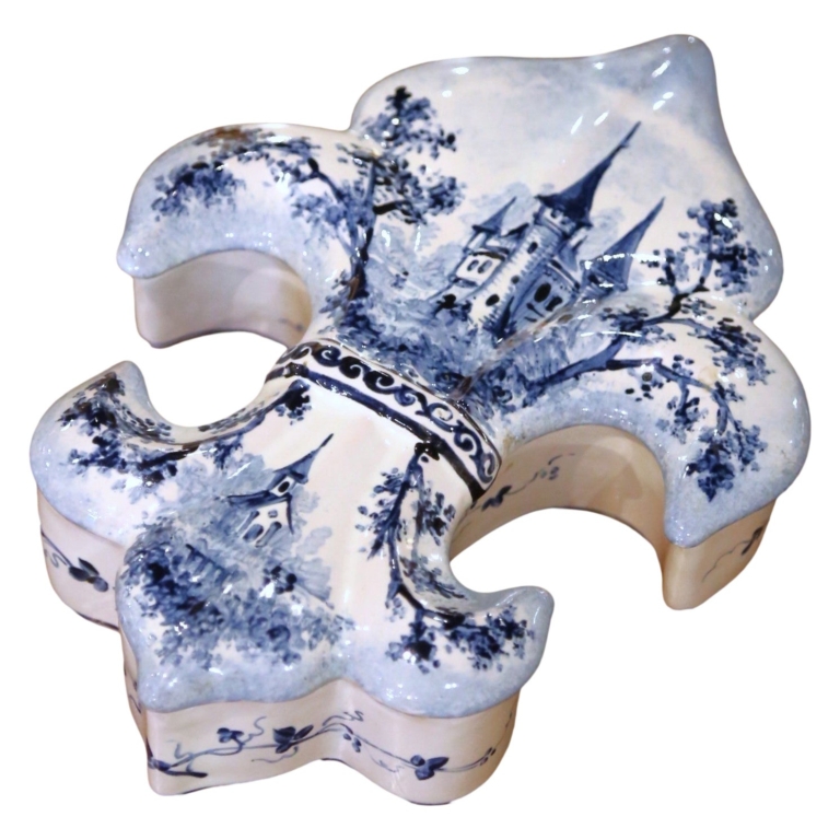 Early 20th C. French Faience Fleur-de-Lys Shape Box by Alcide Chaumeil ...