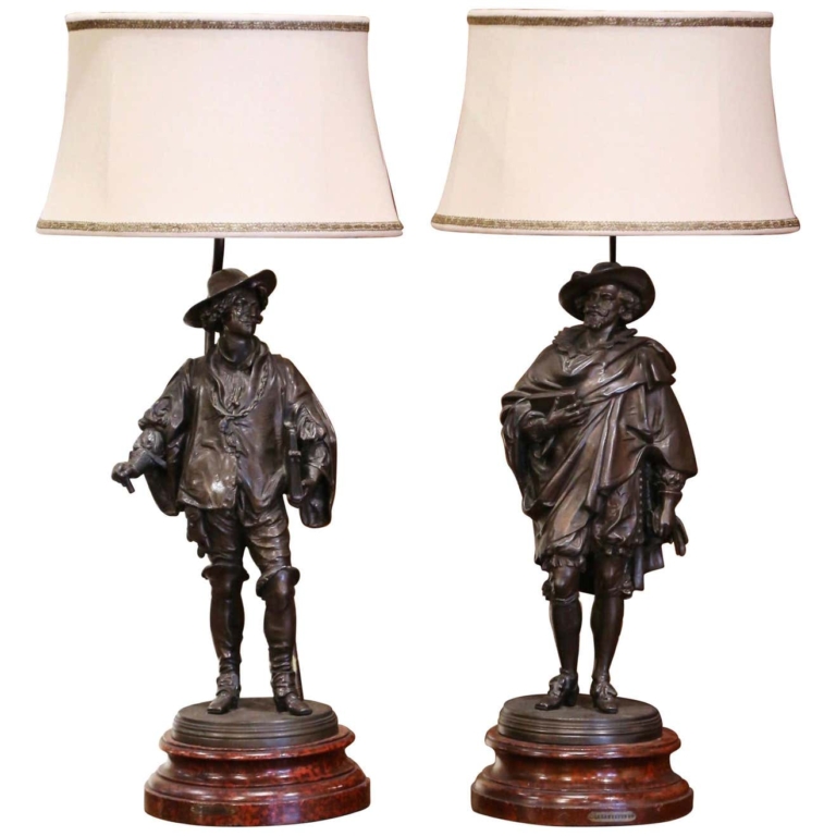 Pair of 19th Century French Renaissance Spelter Figural Table Lamps ...