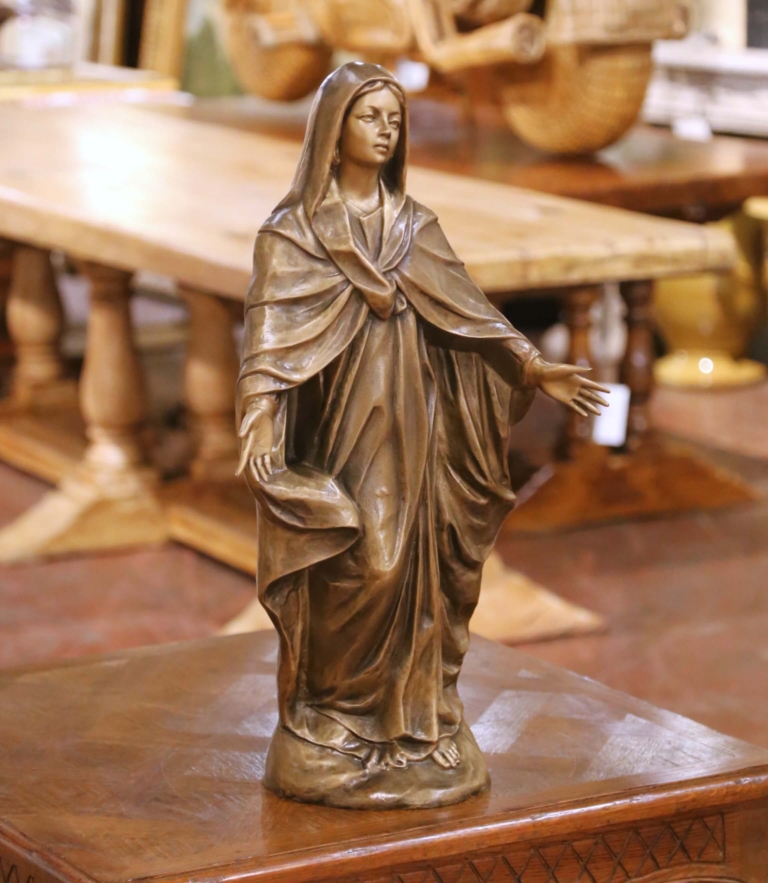 Mid-Century Italian Patinated Bronze Virgin Mary Sculpture by Biondan ...