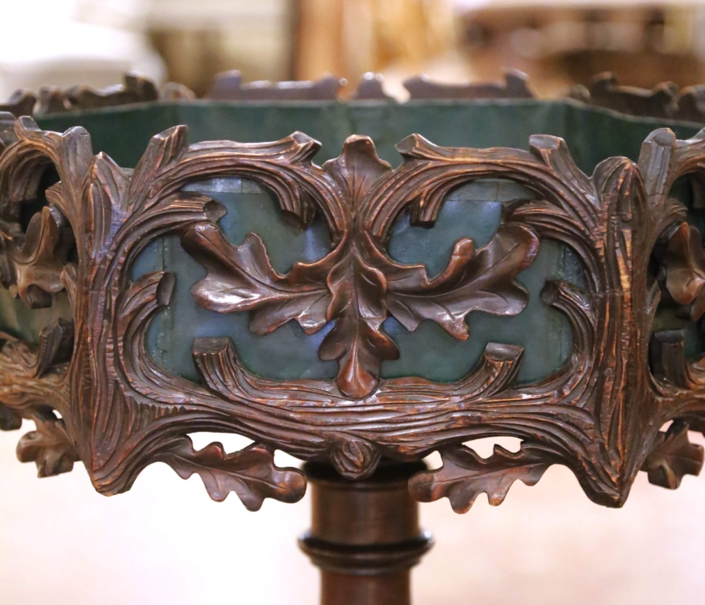 19th C. French Black Forest Carved Walnut Jardinière on Stand with Zinc ...