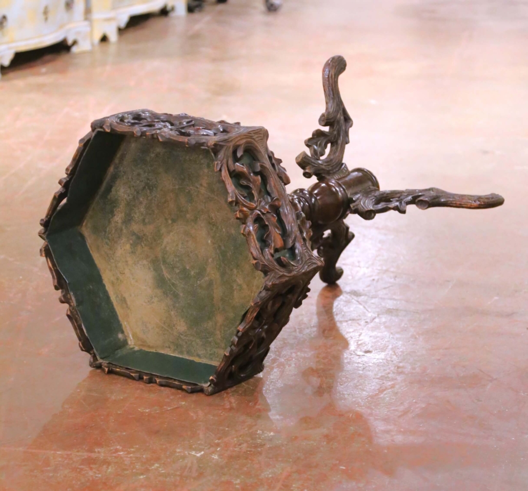 19th C. French Black Forest Carved Walnut Jardinière on Stand with Zinc ...